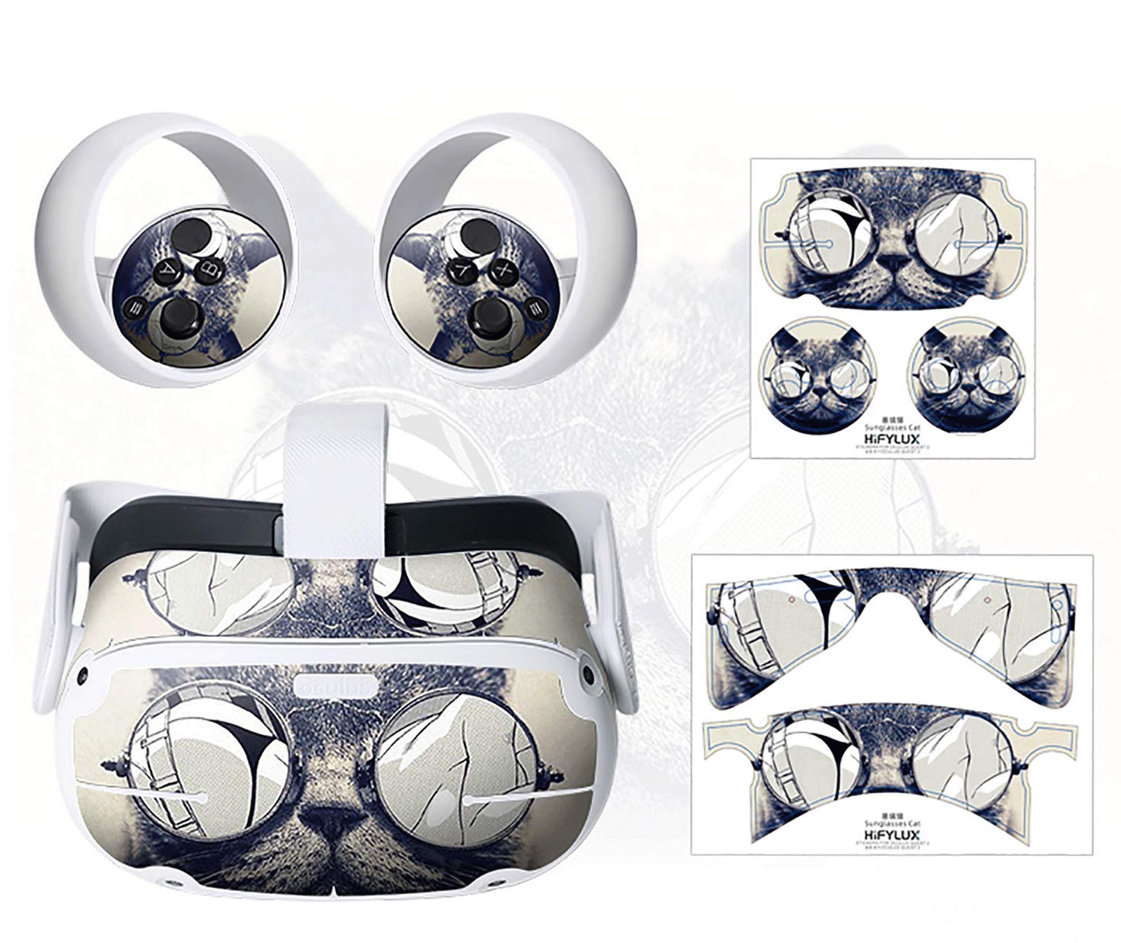Skin Sticker for Oculus Quest 2 VR Headset Virtual Reality Cartoon Protetcive PVC Skin Decals for Quest 2 Controller Accessories (5-Sunglasses Cat)