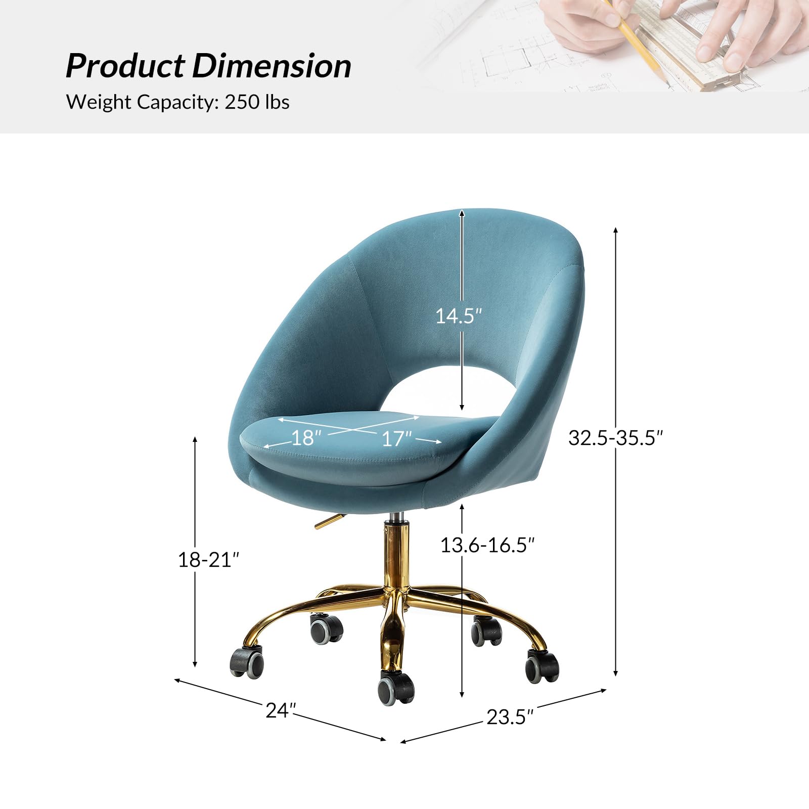 Velvet Fabric Task Chair with Wheels Swivel Soft Seat Computer Chair for Home Office Work Study Vanity Small Desk Chair-Grey…