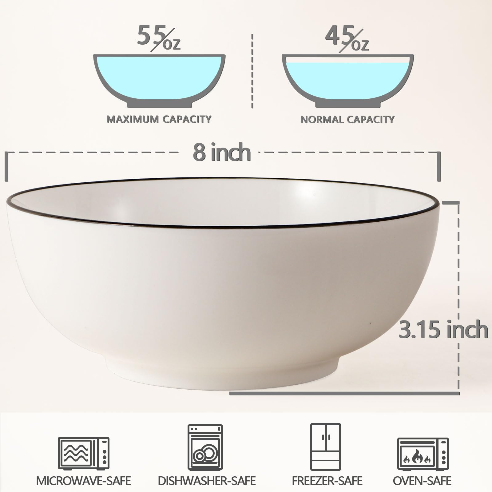 Wareland Cereal Bowls, Small Ceramic Dessert Bowls Set Of 4, 16 oz, 5 Inch White Bowls For Soup Rice Snack Side Dishes Salsa Chili Ice Cream Oatmeal, Microwave Oven Dishwasher Safe Bowls For Kitchen
