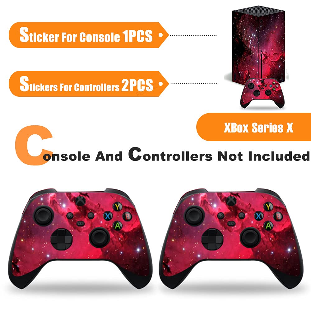 Vinyl Skin for Xbox Series X Console and Controllers, Sticker Decal Protect Xbox Series X Devices - Red Nebula & Demon Hand