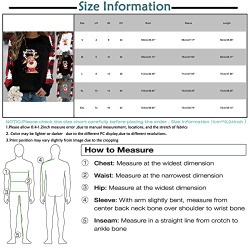 Womens Round Neck Christmas 3d Print Sweatshirt Fashion Long Sleeve Tops Autumn and Winter Cute Pullover
