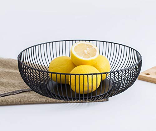 Yesland 2 Pack Metal Wire Fruit Basket- 11 Inches Black Kitchen Countertop Fruit Bowl Vegetable Holder for Bread, Snacks, Households Items Storage for Kitchen, Livingroom