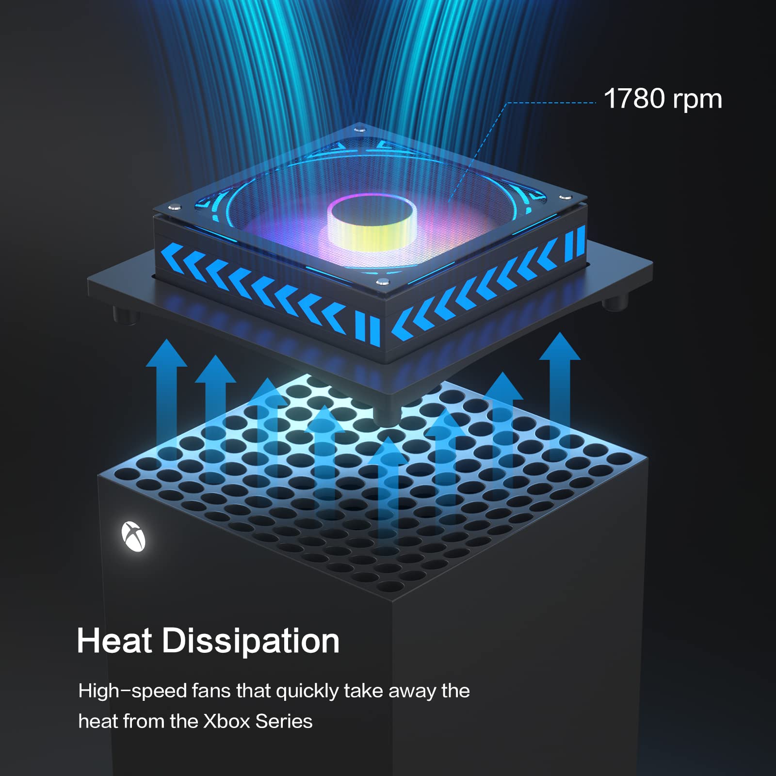 Xbox Series X LED Fan, Cooling Fan for Xbox Series X with LED RGB Light, USB Powered and Remote Control or App Control, Various Colorful LED Lights, Low Noise, Xbox Series X Accessories
