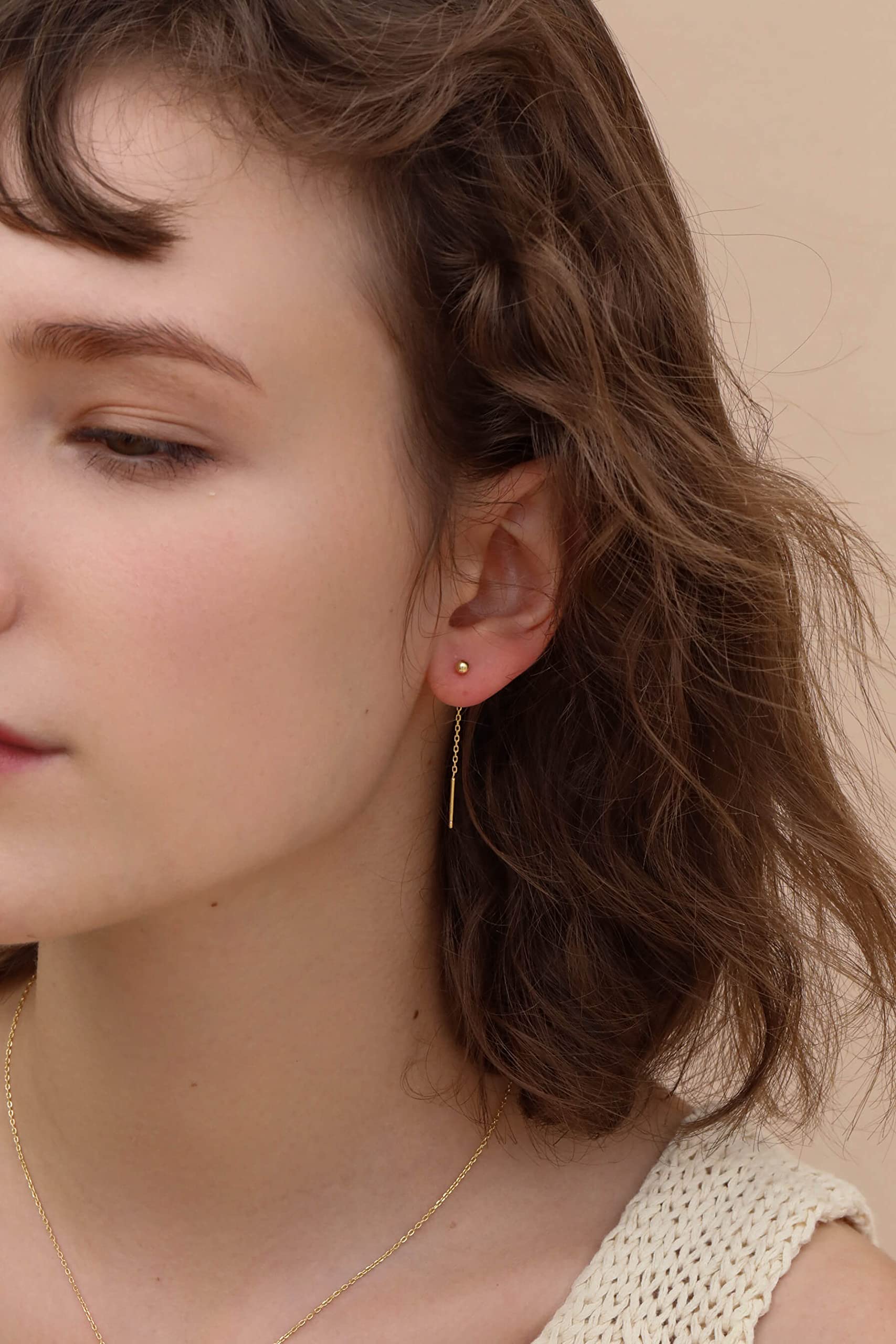 S.Leaf Threader Earrings for Women Threader Earrings Sterling Silver Chain Earrings Tassel Earrings Gold Earrings for Women 3cm