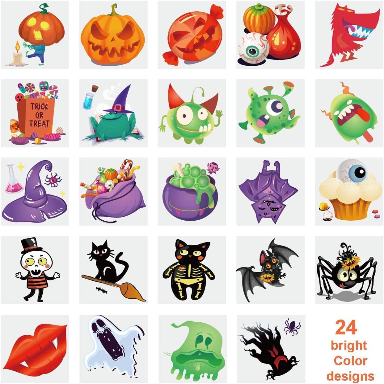 WAVEJOE 180pcs Assorted Halloween Tattoos, 30 Designs Including 36 Glow in The Night Children Tattoos Halloween Trick or Treat Ghost Monster Pumpkin Tattoos