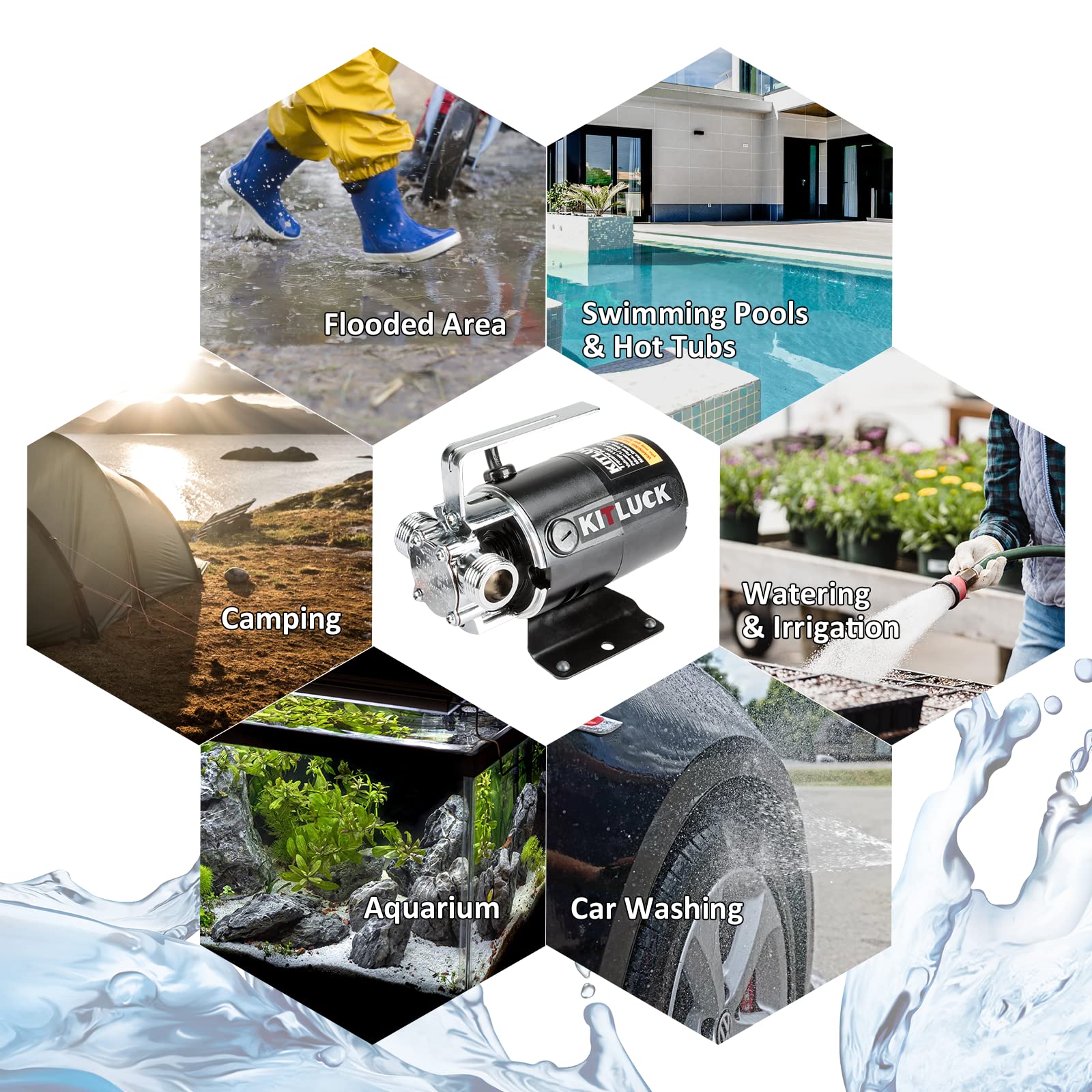 Water Transfer Pump, 115V 1/10HP 330GPH Utility Water Pump Electric With 6ft Suction Hose Kit, Portable Small Water Pump For Pool Draining, Removing Water From Rain Barrel, Aquariums, etc.