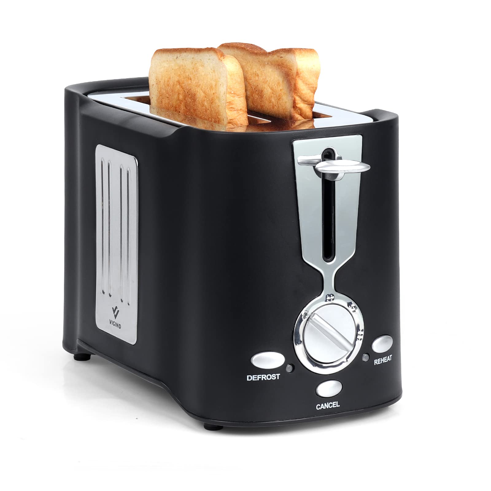 VIGIND 2 Slice Wide Slot Toaster Oven,Stainless Steel Bagel Bread Toaster with 7 Browning Levels and 3 Buttons of Cancel,Defrost and Reheat Functions