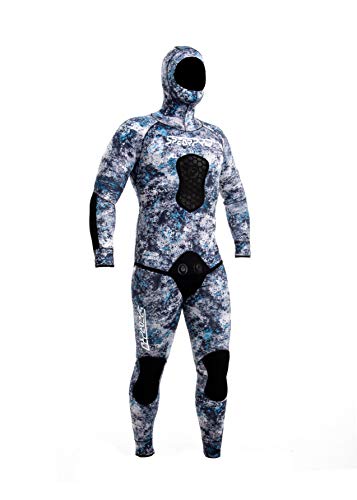 SpearPro Open Cell Freediving and Spearfishing Neoprene Wetsuit – Deep Passion Blue Camo (Choose Between 1.5mm, 3mm, and 5mm) (2XL, 5mm)