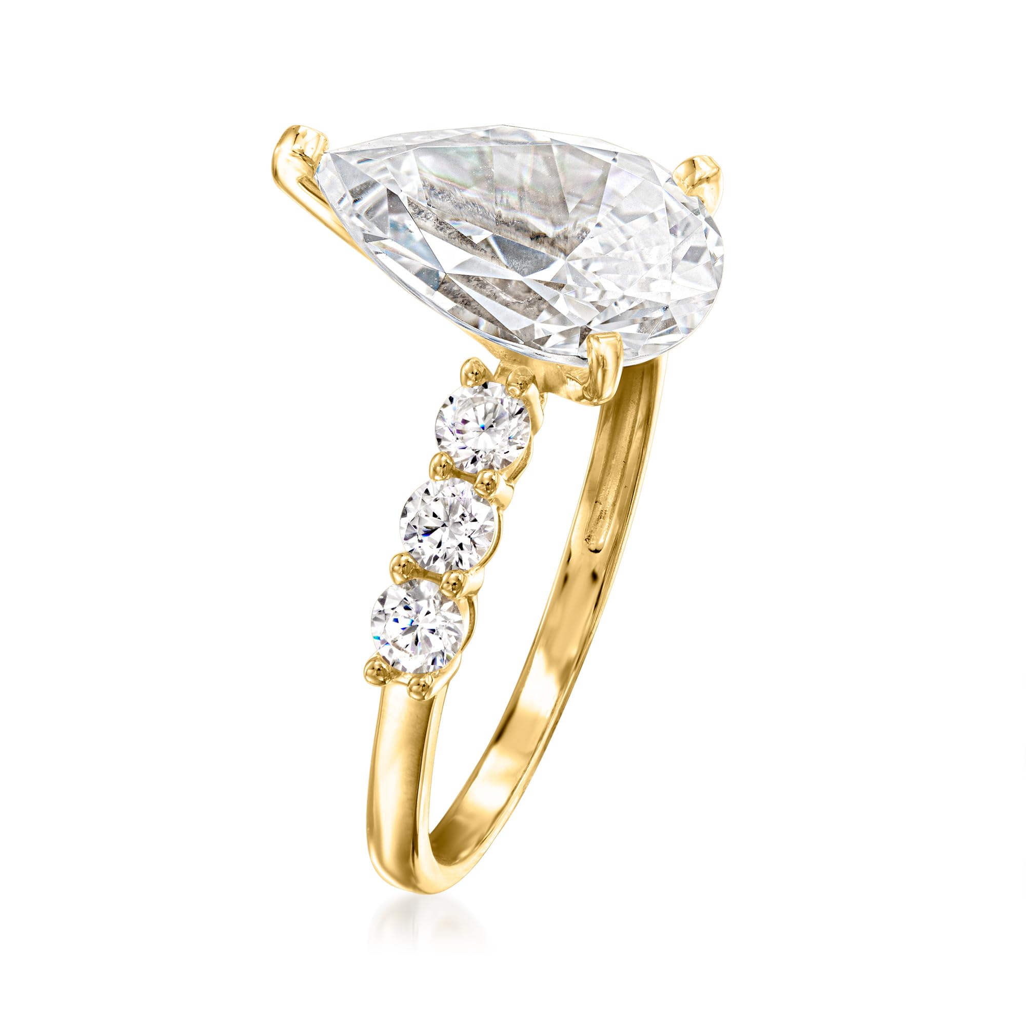 Ross-Simons 3.60 ct. t.w. Pear-Shaped and Round CZ Ring in 14kt Yellow Gold. Size 9