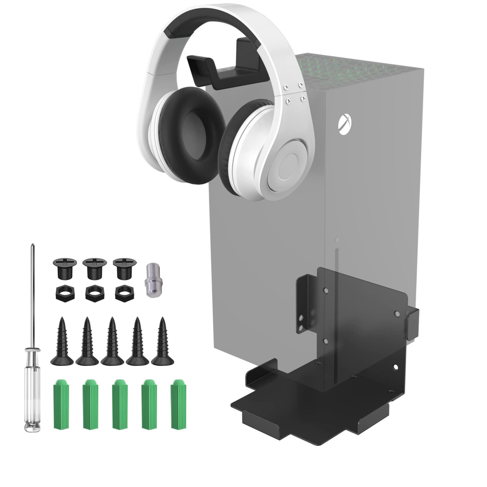 Xbox Series X Wall Mount, Xbox Series X Stand Wall Mount Accessories with Xbox Series X Headphone Holder - Xbox Series X Accessories - Black