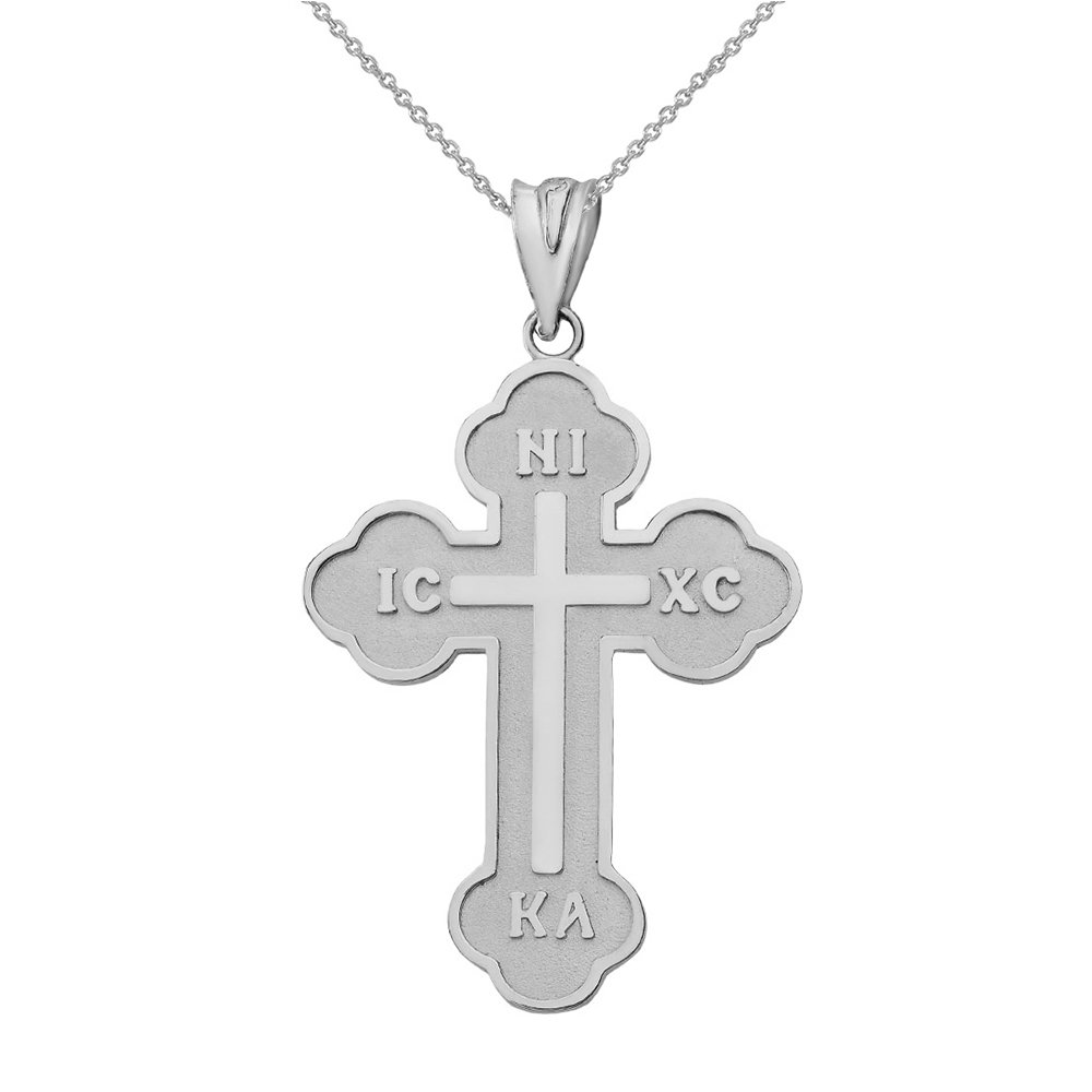 Religious Jewelry Solid 925 Sterling Silver Eastern Orthodox IC XC NIKA Cross Pendant Necklace (20")