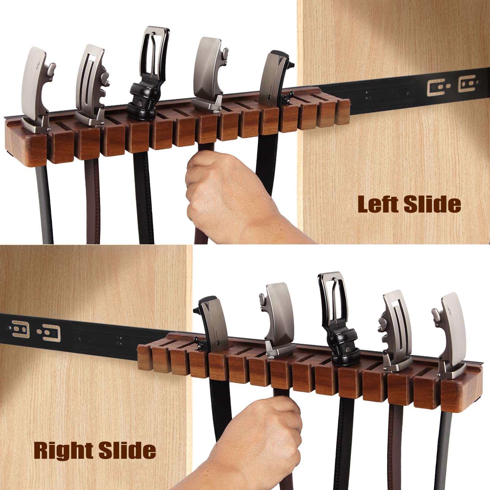 Premium Walnut Wood Belt Hanger with Slider, Belt Closet Organizer and Storage, Belt Hanger for Closet, Space Saving Hangers for Belt and Tie, Wooden Belt Holder, Tie Rack Tie Hanger for Men