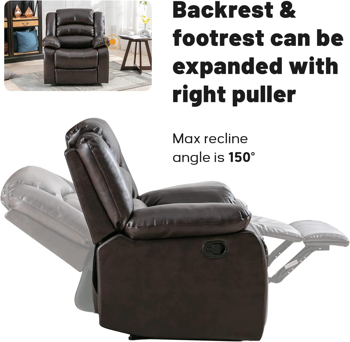 Phoenix Home PU Leather Manual Chair Recliner, Brown