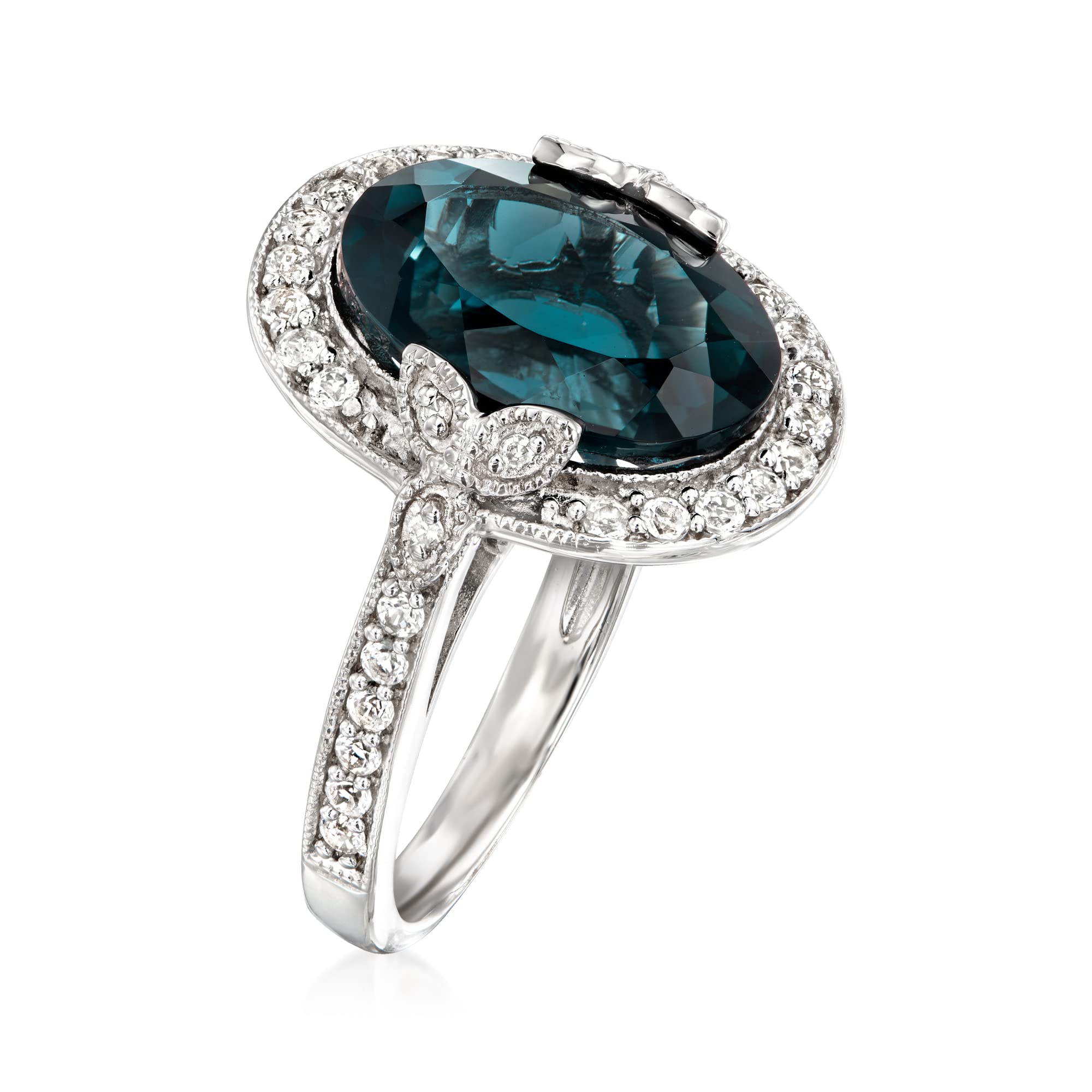 Ross-Simons 7.89 ct. t.w. London Blue and White Topaz Ring With Diamond Accents in Sterling Silver. Size 7