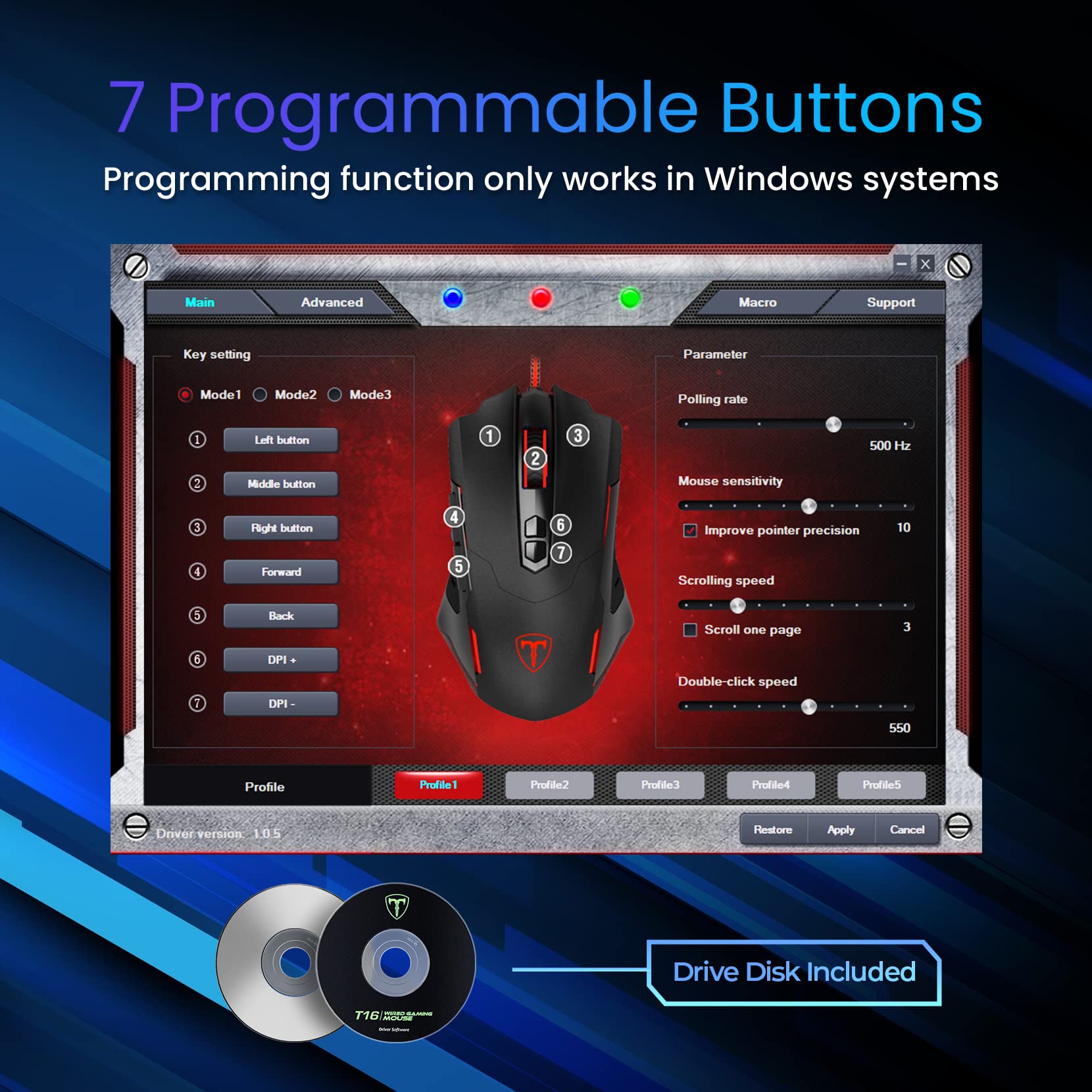ZHXH Gaming Mouse Wired, Ergonomic Programmable Gaming Mice with 16 Million Colors Backlight, 7 Buttons, 5 DPI Settings Up to 7200 DPI USB Computer Mouse for Computer Laptop PC Mac Windows-Black