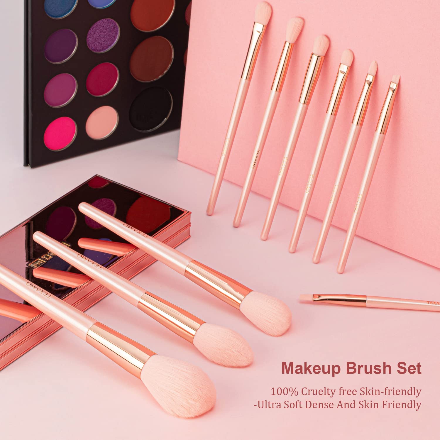 TEXAMO Make Up Brushes,10pcs Pink Makeup Brushes for Powder Blush Contour Concealer Eyeshadows, Premium Synthetic Makeup Brush Set