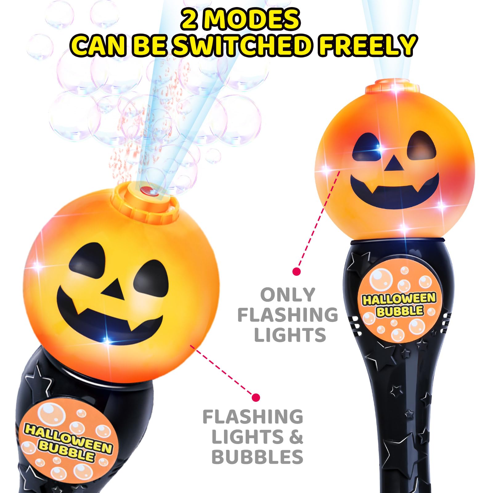 OleFun 2 Pack Halloween Light Up Bubble Blower Wands, Pumpkin & Ghost Glowing Bubble Machine with 4 Bubble Solutions, Ideal Halloween Toys for Kids, Halloween Party Favors, Goodie Bags Stuffers