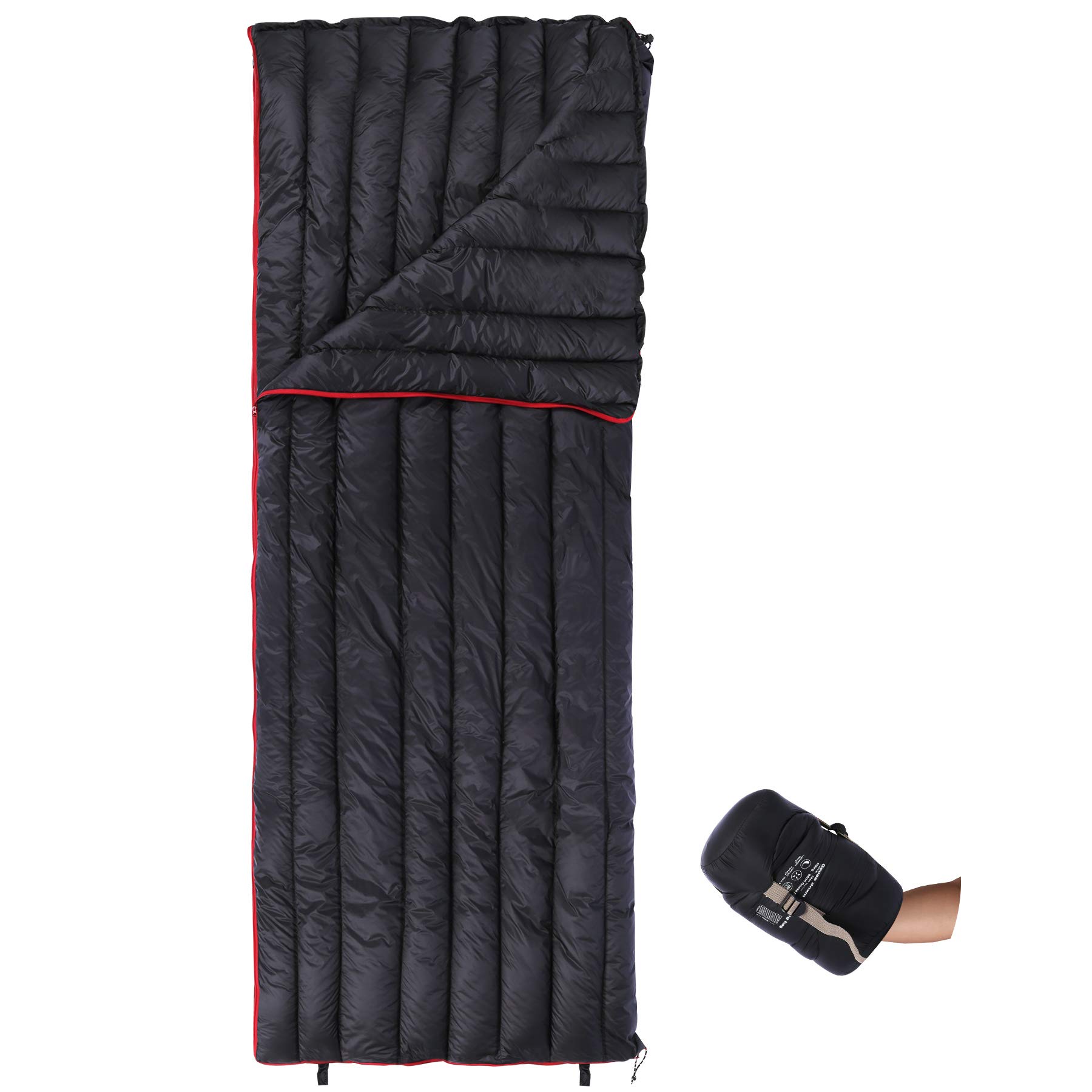 REDCAMP Ultralight Down Sleeping Bag for Backpacking, 78.7x31.5” Envelope 59 Degree F 800 Fill Goose Down Underquilt Great for Adults Camping Hiking, Black