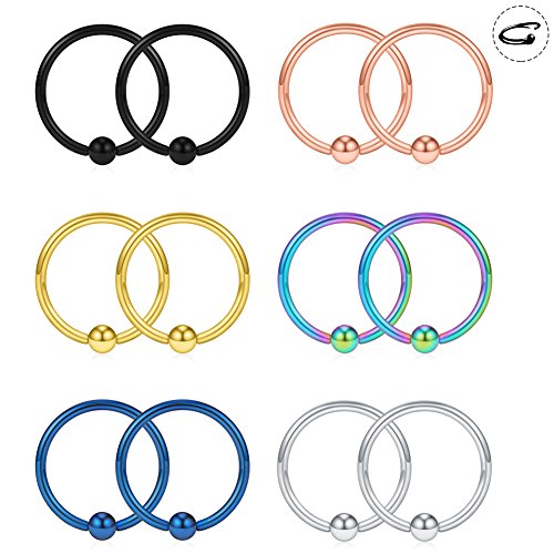 SCERRING 12PCS 22G 10mm Nose Hoop Lip Eyebrow Tongue Helix Tragus Cartilage Septum Piercing Ring - Mix Color 1#