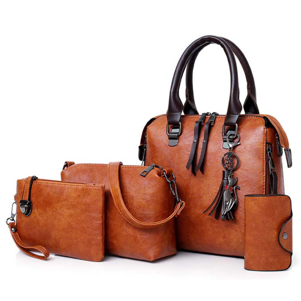 Segater® Women Fashion Handbag+Shoulder Bag+Purse+Card Purse Faux Leather Tote 4 Pieces