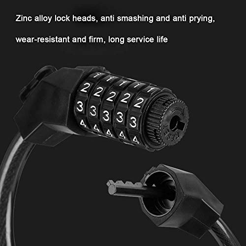 ZMYDZ Bicycle Lock Bicycle Five Digit Code Lock Thick Steel Cable Aluminum Alloy Waterproof Antirust Mountain Bike Lock Anti Theft Chains Lock Bike Lock