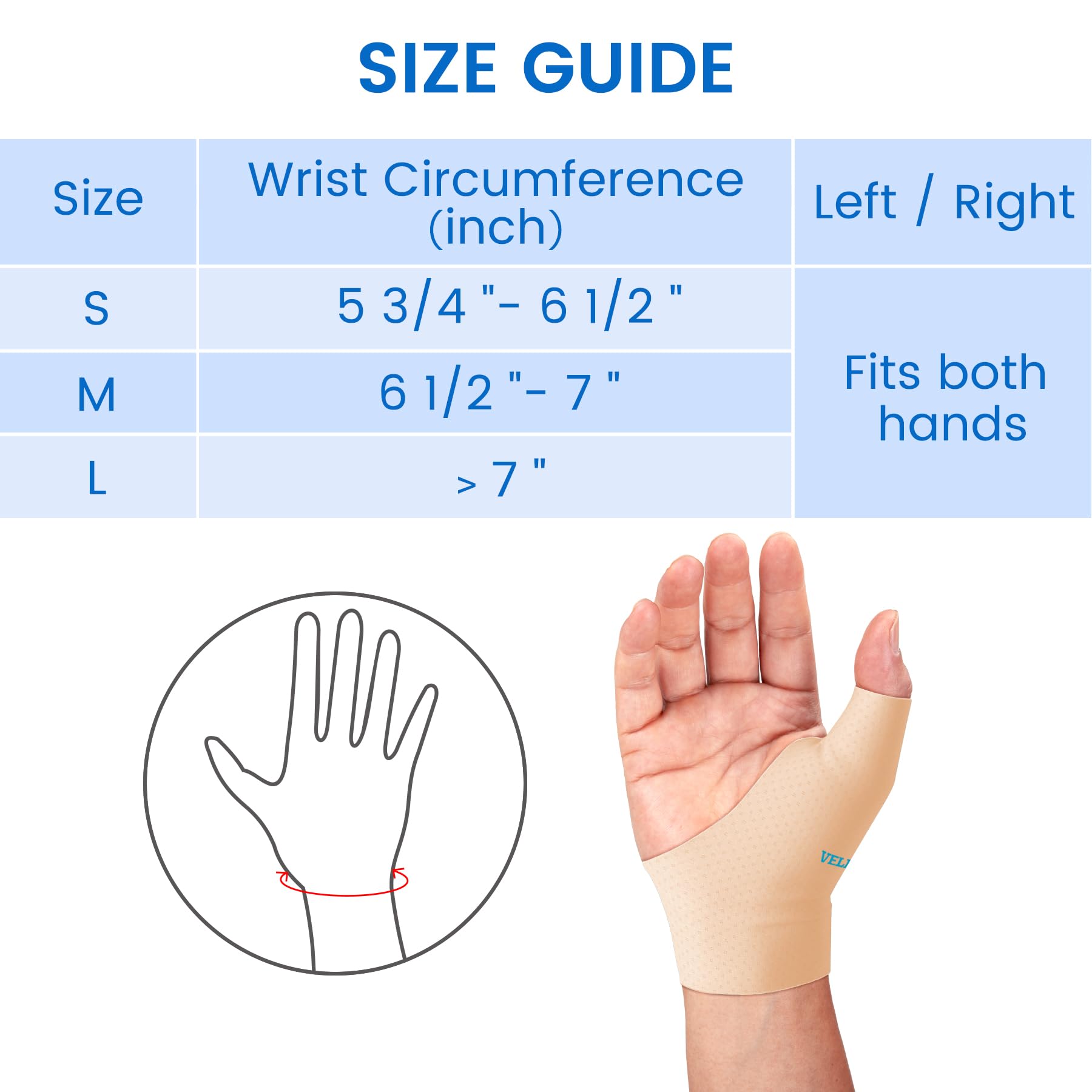 Velpeau Thumb Wrist Compression Sleeve for Arthritis Pain (2 Pcs) -Elastic Liner for Plastic Splint, Right & Left Hands (Beige, Long Version, Medium)