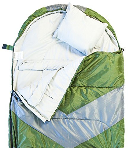 Sleeping Bag Outdoor Camping Extra Wide - for Men Women & Adults –210T Ripstop Compact Envelope Sleep Bag W/Pillow & Strong Zipper –500 GSM –Ideal for All Year Long– Olive Green