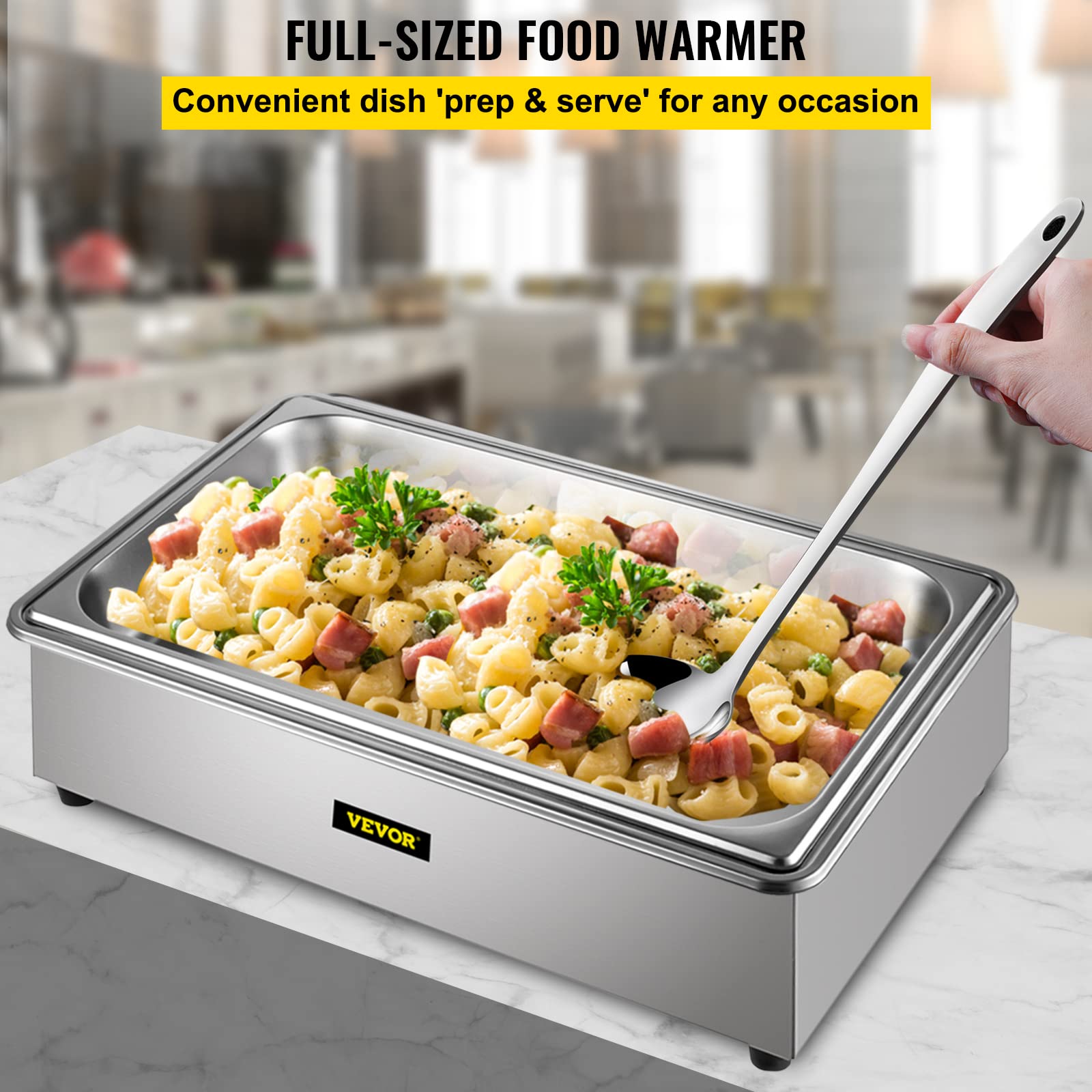 VEVOR 110V 6-Pan Commercial Food Warmer, 1200W Electric Steam Table 15cm/6inch Deep, Stainless Steel Buffet Bain Marie 32 Quart for Restaurants