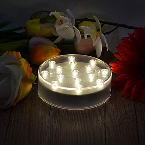 Simplelight 4 Inch LED Light Base for Centerpieces-with 15 Super Bright Warm White LED Light (4inch LED Vase Base Light, Warm White)