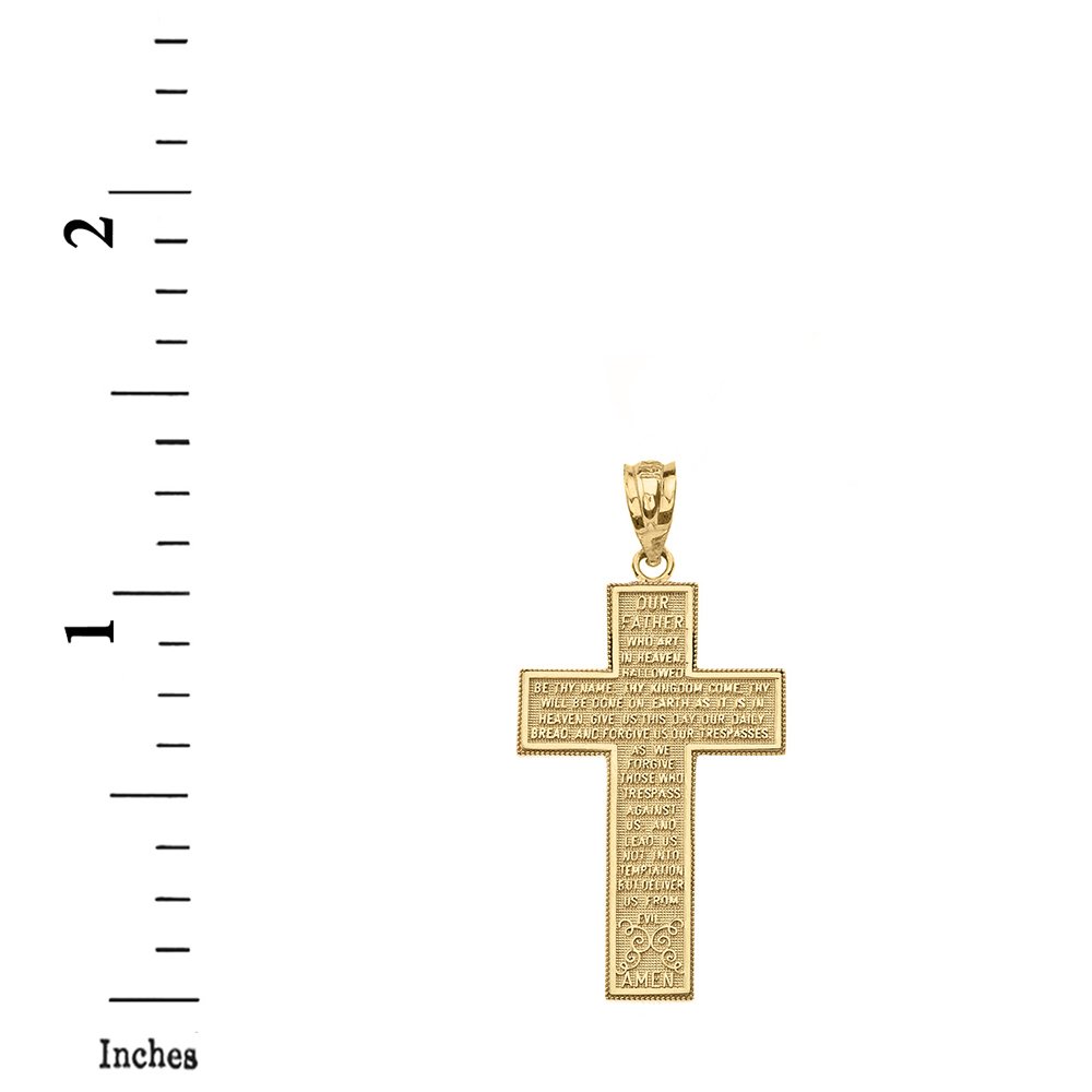 Solid 10k Yellow Gold Our Father Lord's Prayer Cross Pendant