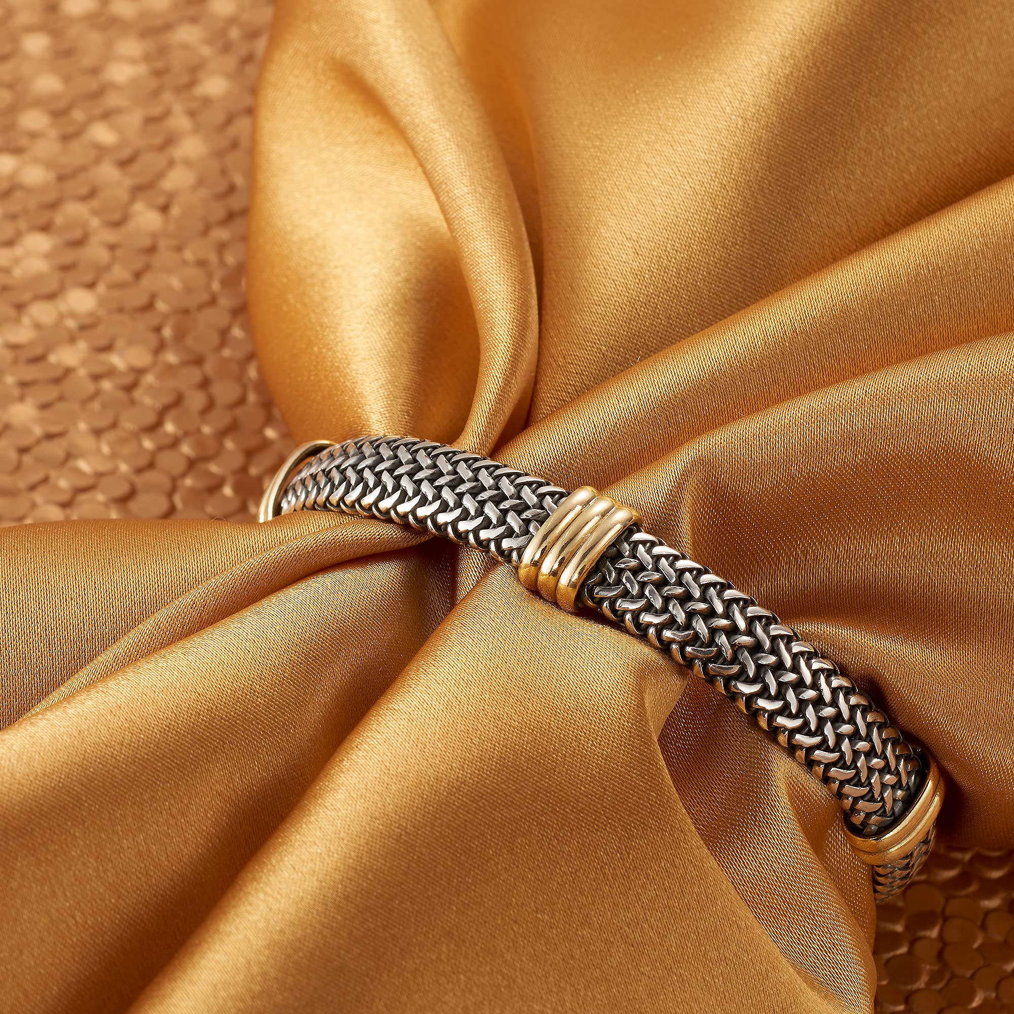 Ross-Simons Italian Sterling Silver and 18kt Bonded Gold Woven Bracelet. 8.5 inches