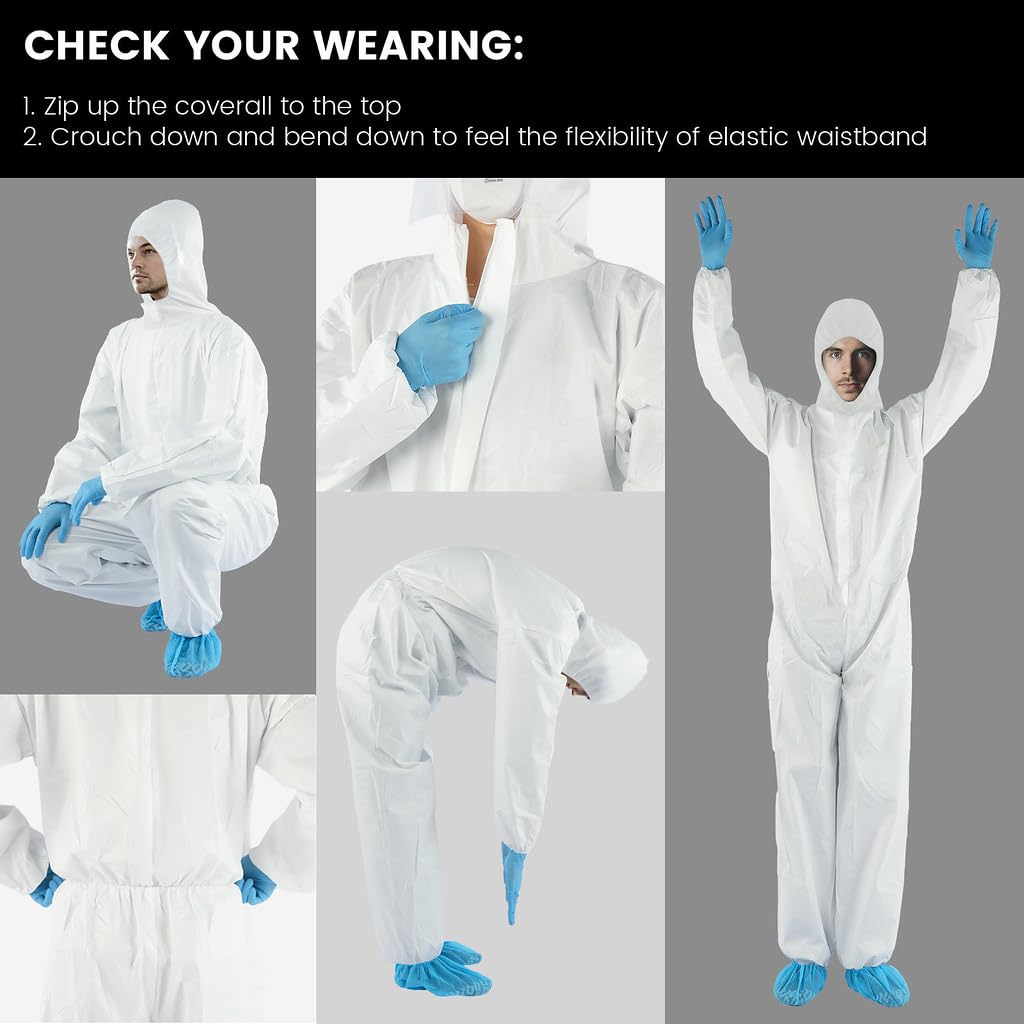 YIBER Hazmat Suits Disposable - Available in 7 sizes and 4 packaging specifications - Disposable Coveralls Suits Pressed From PPSB & PE Film