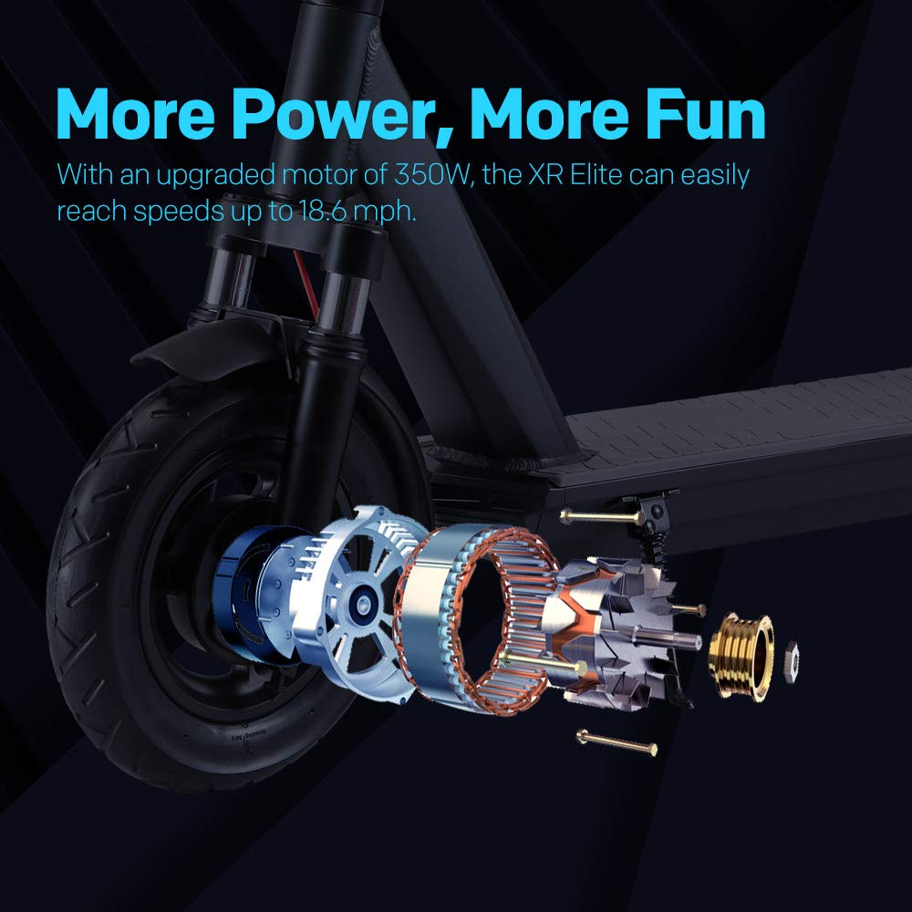 QINGOR Electric Scooter Powerful 350W Motor 10” Solid Tires One-Step Fold for Adults, Upgraded Adult Electric Scooters with Long Range Battery, Lightweight and Foldable for Commute and Travel