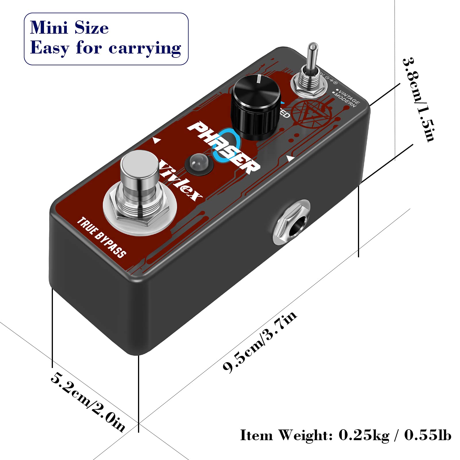 Vivlex LEF-313 Phase Guitar Effects Pedal Vintage and Modern Mode Mini Analog Phaser Stompbox for Electric Guitar Bass Keyboard True Bypass Footswitch