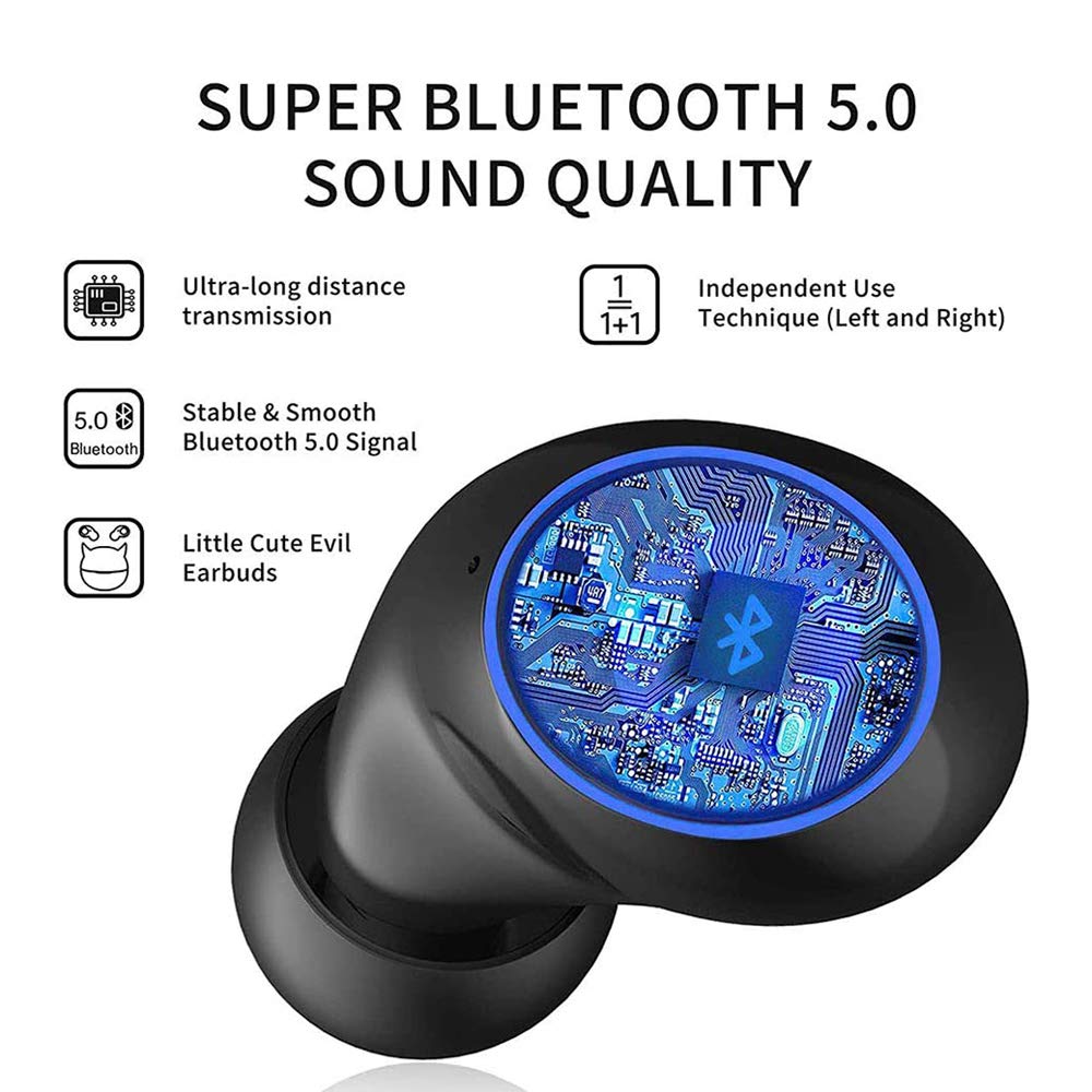XZC Kids Wireless Earbuds Halloween Cute Little Devil Earphones for Kids Adult Bluetooth 5.0 Aptx Low Latency Earbuds Waterproof Headphones with Built-in Mic for iPhone/Android