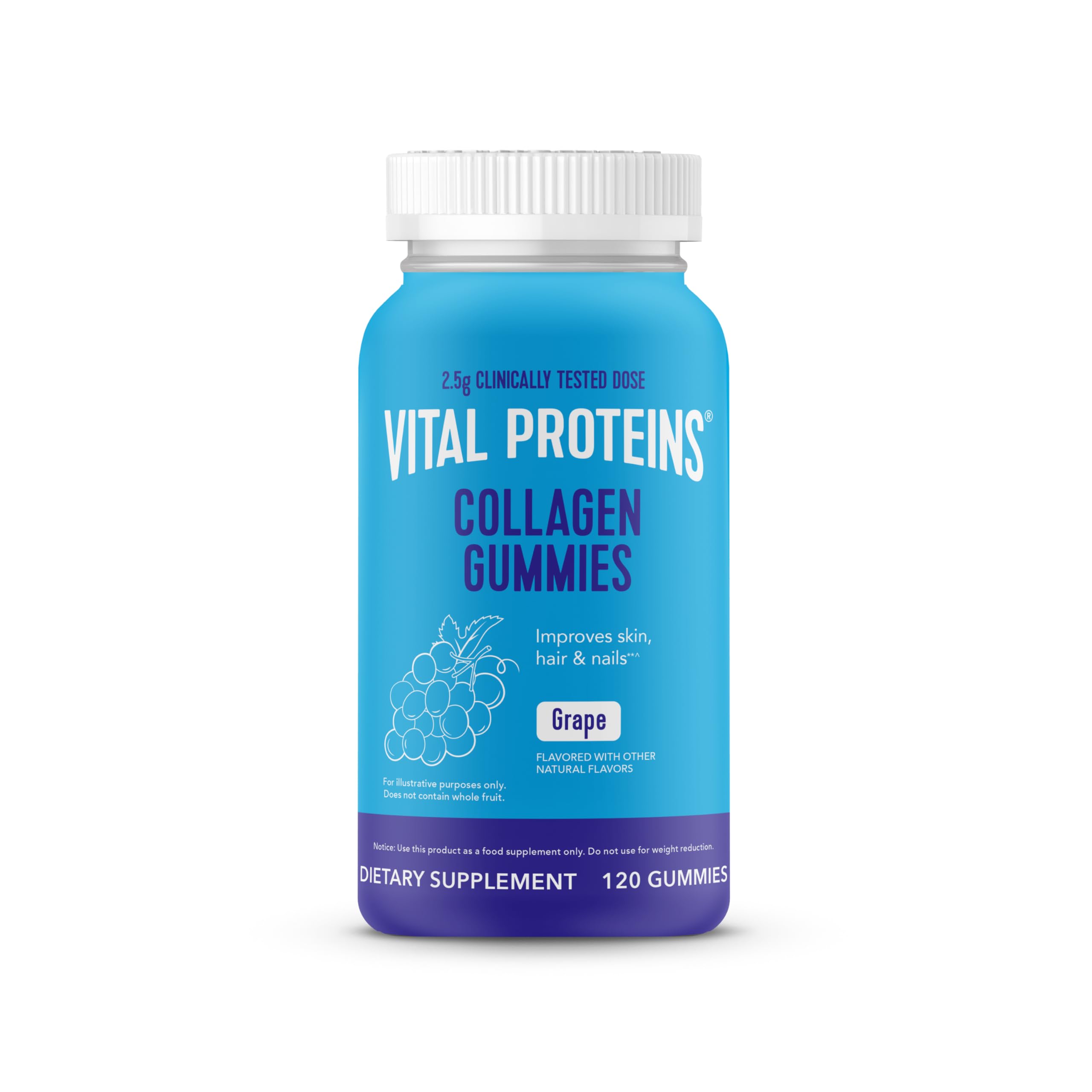 Vital Proteins Collagen Gummies, 2.5g of Clinically-Tested Collagen for Hair, Skin, Nails & Wrinkles, 120 ct, 30-Day Supply, Grape Flavor