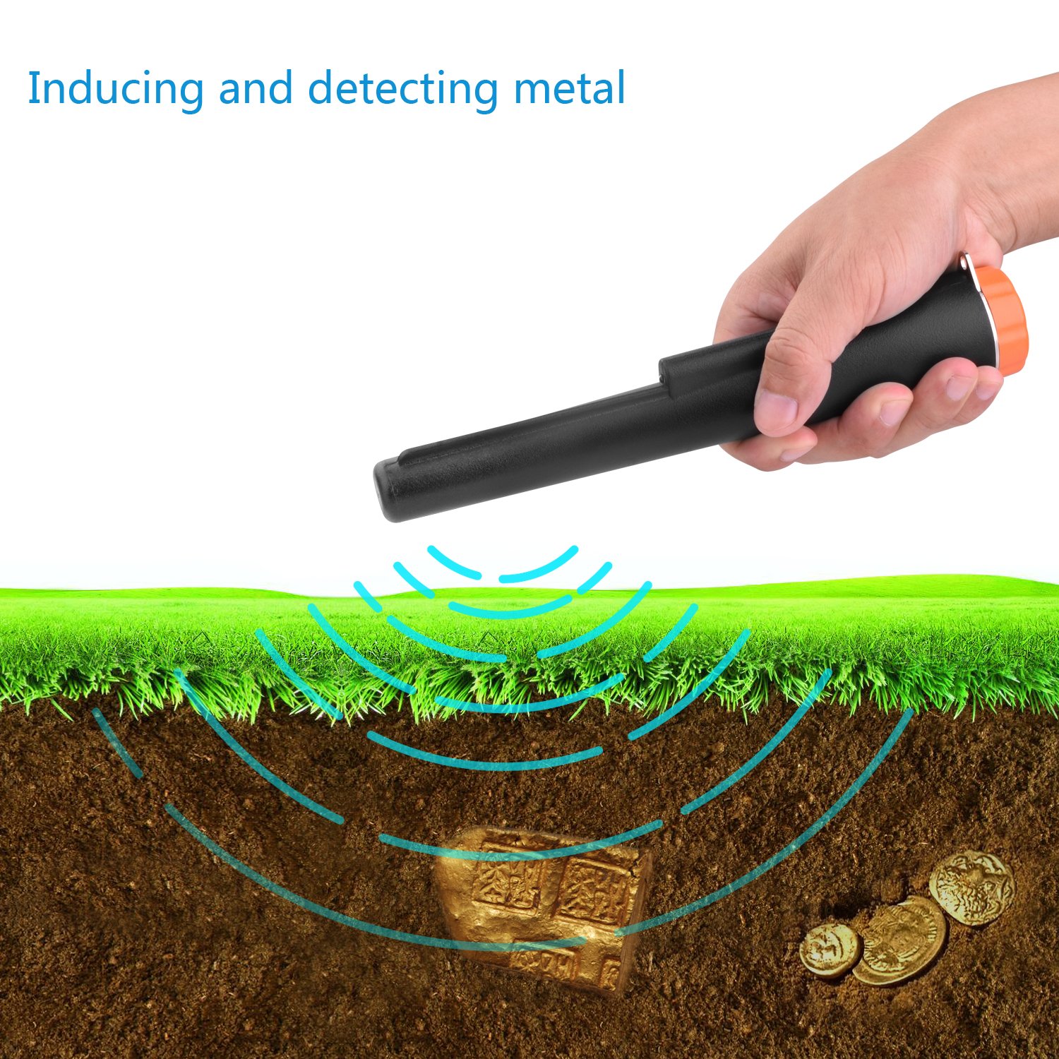 UNIROI Pinpointing Metal Detector, Waterproof Metal Detector Pinpointer IP65, LED Indicators & Vibration,for Adults and Kids, 9V Battery