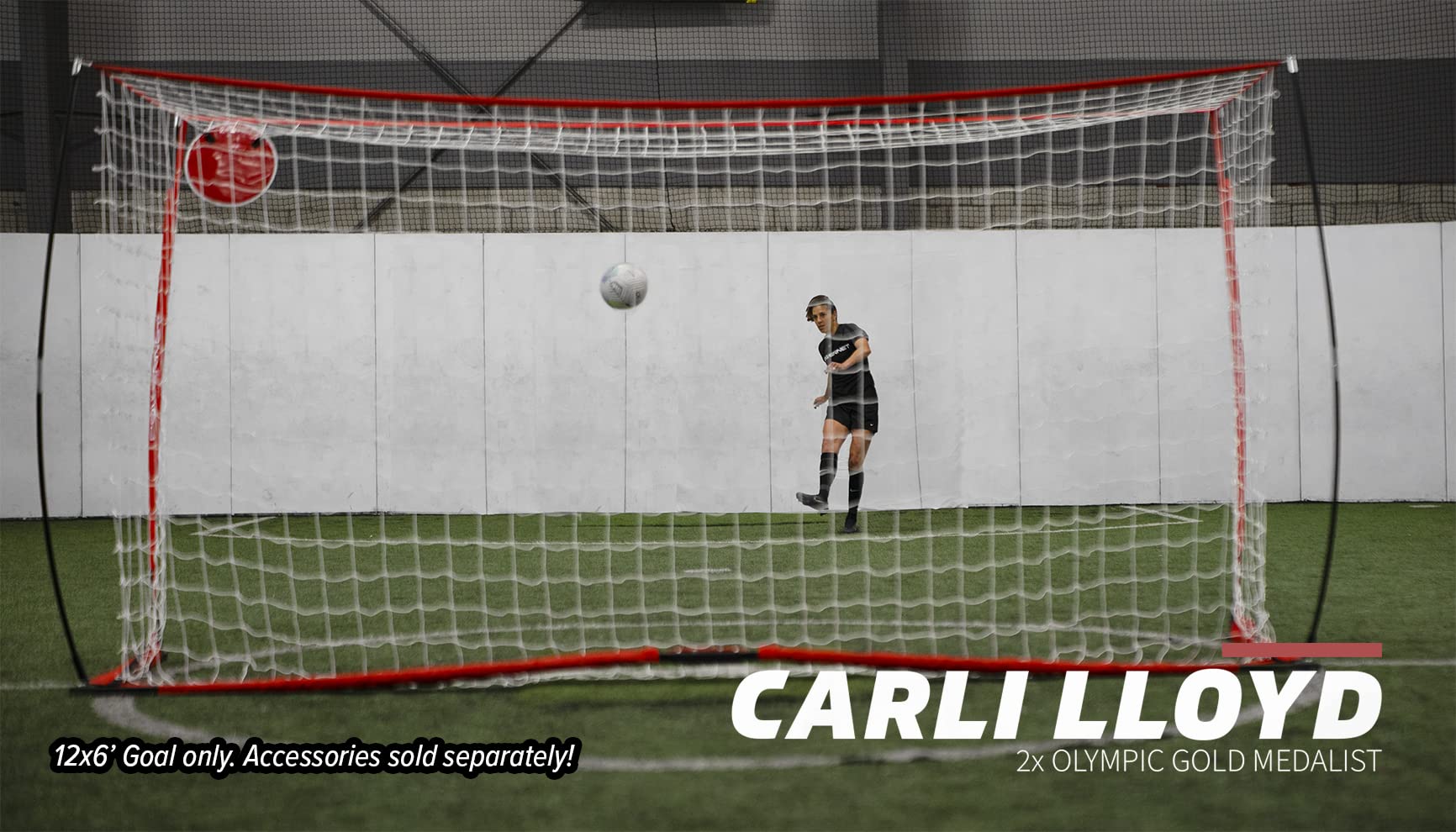 PowerNet Carli Lloyd Soccer Goal | Portable Net Collapsible Metal Base | Quick Setup Ultra Portable | Full Size Framed Soccer Goal | 1 Goal + 1 Carry Bag (12X6 FT)