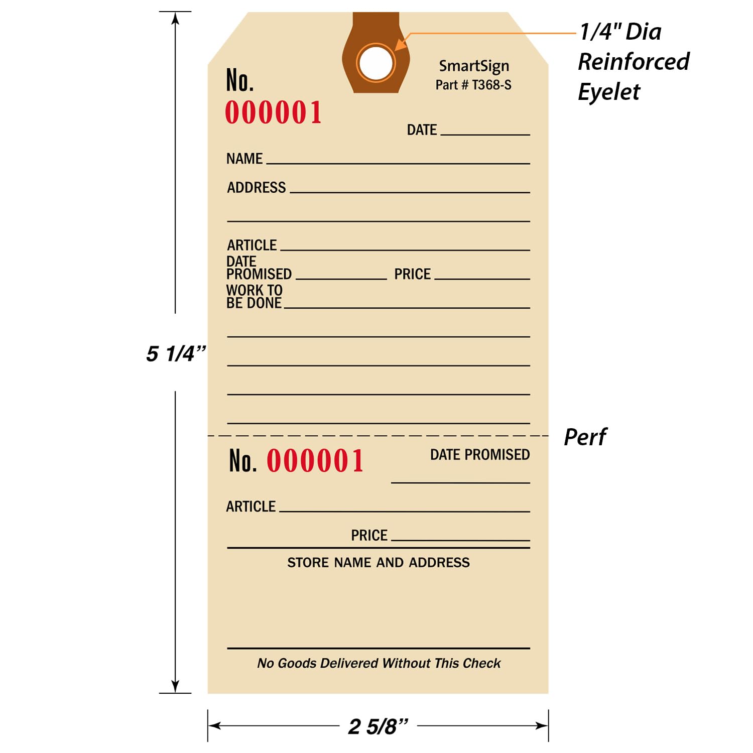 SmartSign Pack of 250 Numbered Repair Tags with Attached String | 5 1/4" x 2 5/8" Manila Cardstock