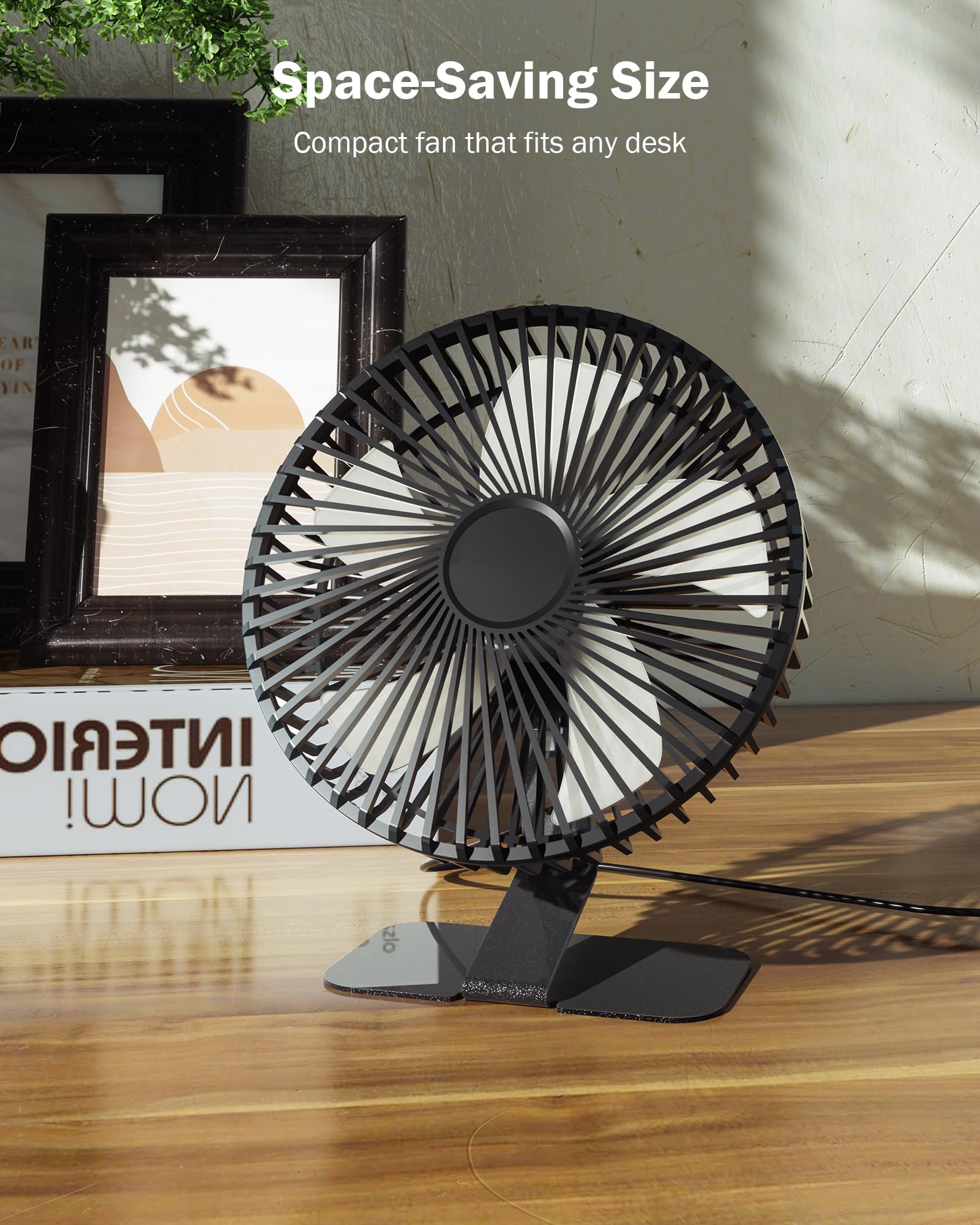 SLENPET 6 inch USB Desk Fan, 4 Speeds, Ultra-quiet, 90° Adjustment for Better Cooling, Portable Mini Powerful Desktop Table Fan, Small Personal Fan for Home Office, Metal Base, Black