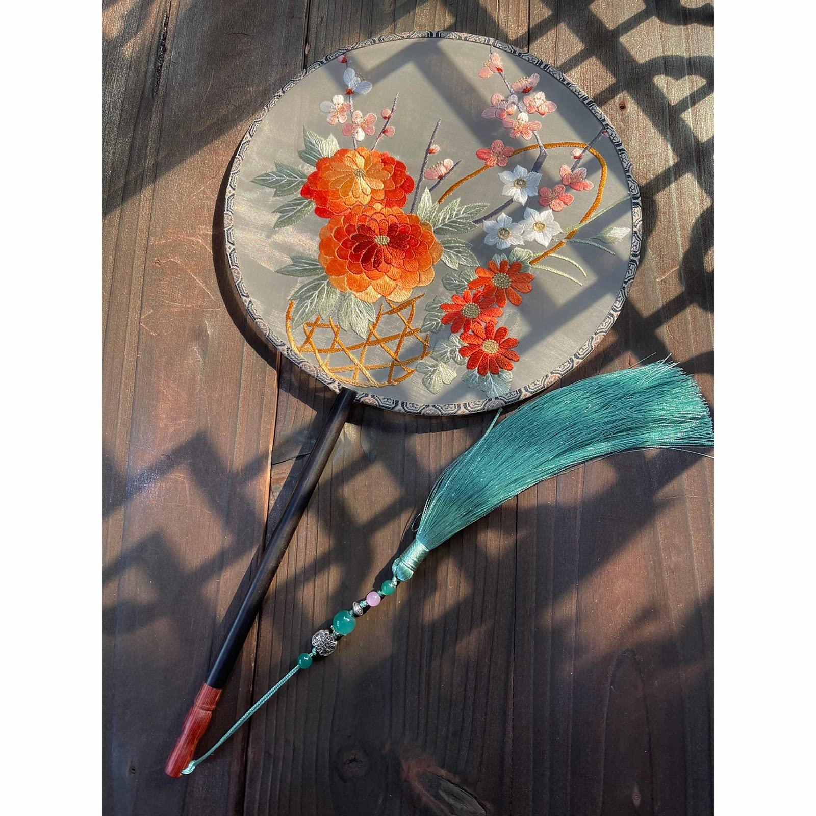 XELDEC Round Embroidery Hand Fan Palace Fan Cheongsam Hanfu Fan Chinese Style Gift