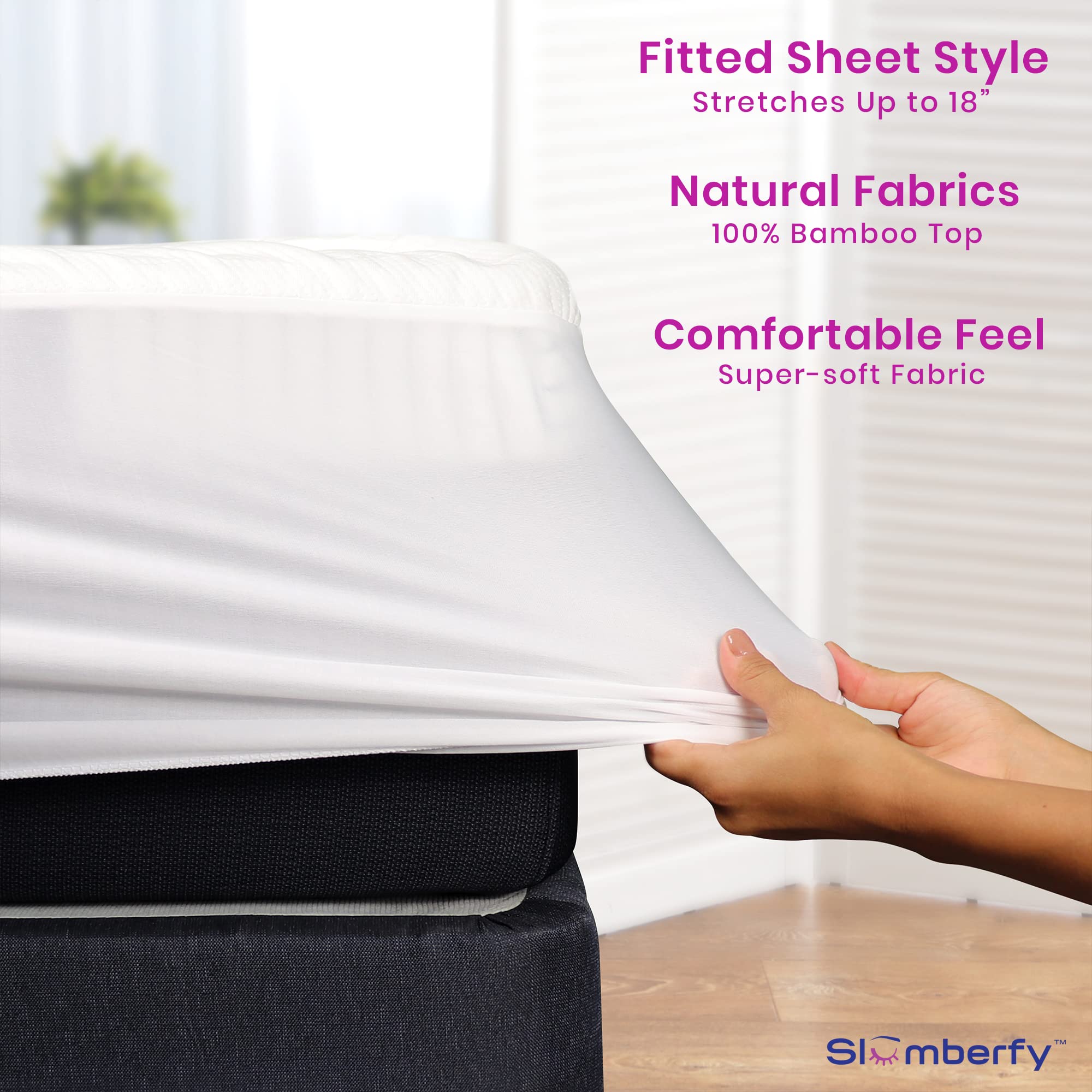 Waterproof Mattress Protector by Slumberfy | Hypoallergenic Bamboo Mattress Protector | Natural + Breathable Jacquard Fabric | King Mattress Cover β 76x80β