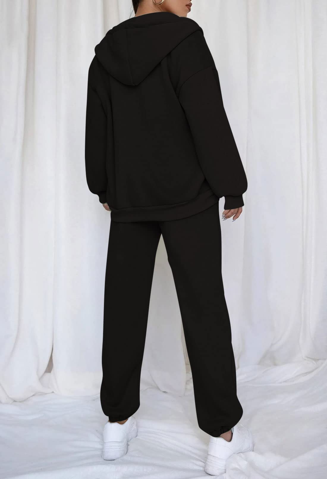 TOLENY Two Piece Workout Sets for Women Hoodie Coat and Jogging Pants Sweatsuit Outfits Black L