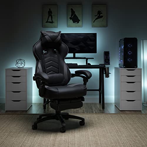 RESPAWN 110 Ergonomic Gaming Chair with Footrest Recliner - Racing Style High Back PC Computer Desk Office Chair - 360 Swivel, Adjustable Lumbar Support, Headrest Pillow, Padded Armrests - 2019 Grey