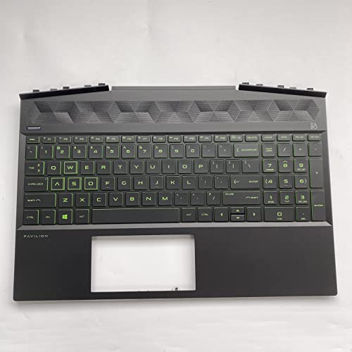 Replacement for HP Gaming Pavilion 15-DK 15-DK0126TX TPN-C141 Laptop Upper Case Palmrest Green Backlit Keyboard Assembly Part L57593-001 AP2K8000310