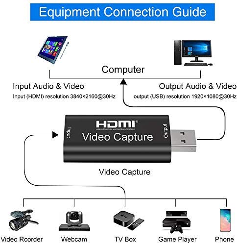 Yakuin Audio Video Capture Cards HDMI to USB 1080p USB2.0 Record via DSLR Camcorder Action Cam Support Camera, Computer, Mobile Phone, Set-Top Box, PS4 etc.