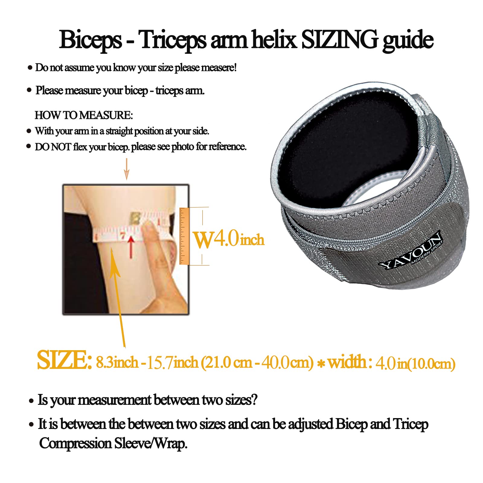 YAVOUN Bicep & Tricep Compression Sleeve/Wrap - Tricep Tendonitis, Bicep Tendonitis - Pain Relief for Bicep and Triceps Muscle Strains, Compression Arm Support (8.3 Inch - 15.7 Inch W4 Inch, Grey)