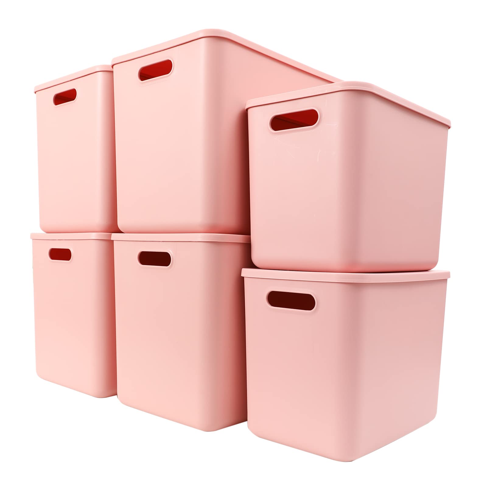 Yishyfier Plastic Storage Baskets With Lid Organizing Container Lidded Knit Storage Organizer Bins for Shelves Drawers Desktop Closet Playroom Classroom Office (4XL+2L, Pink)