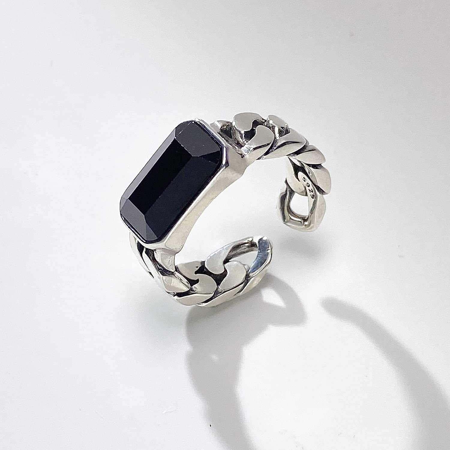 VIENNOIS 925 sterling silver with Cut Black Gem Spinel Adjustable Statement Open Ring