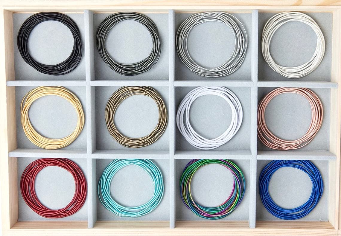 Wine Wear Bracelet Stack 12pc - Guitar String Bracelets - 6 Gold & 6 Silver (Set of 12)